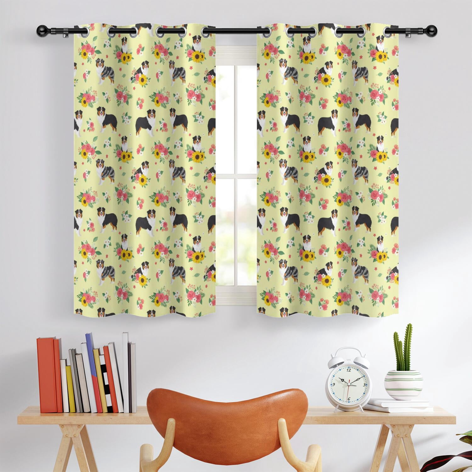 Australian Shepherd and Floral Blackout Curtains,Triple Weaved Fabric ...