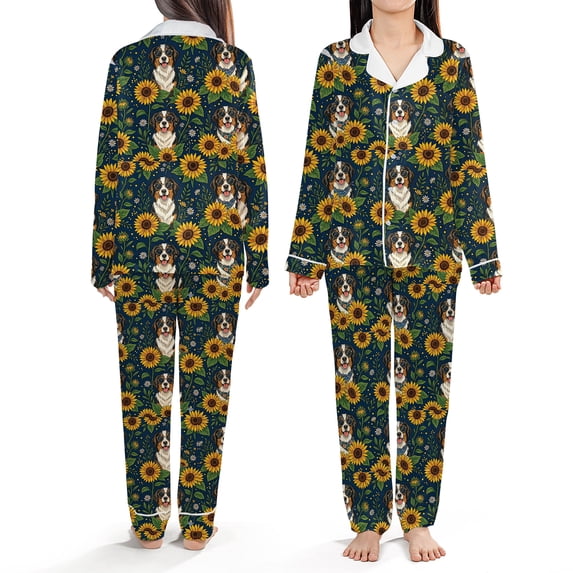 Australian Shepherd and Sunflower All-Over Print Satin Long Sleeve ...