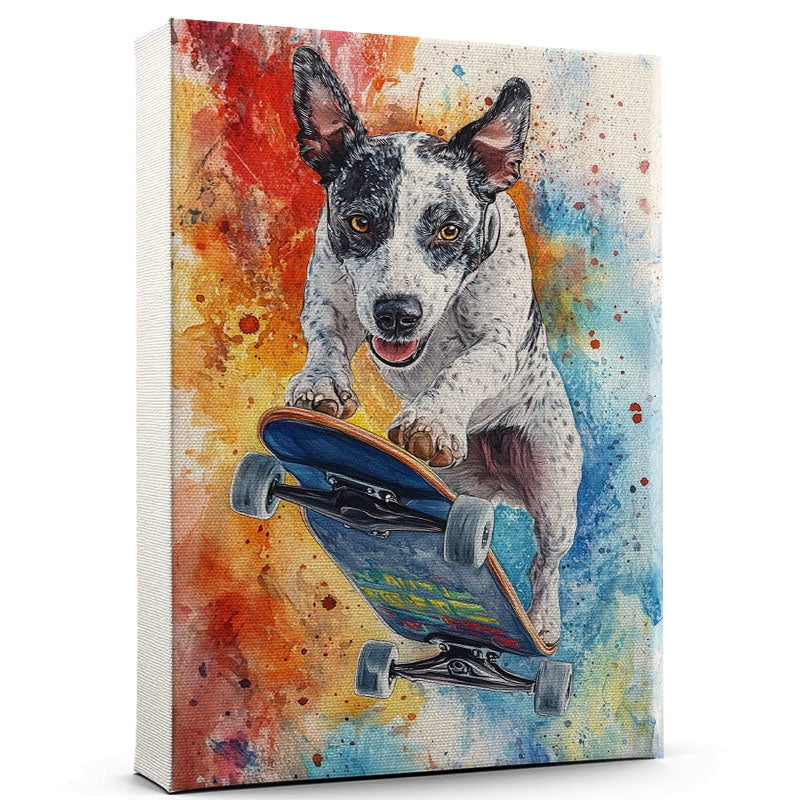 Australian Stumpy Tail Cattle Dog Playing Skateboarding Wall Stretched ...
