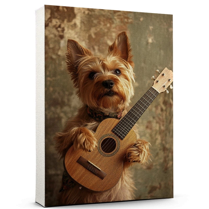 Australian Terrier Dog Playing Ukelele Stretched Canvas Size 8x12 ...