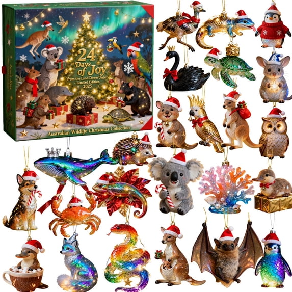Australian Wildlife Advent Calendar 24 Ornaments With Festive Down ...