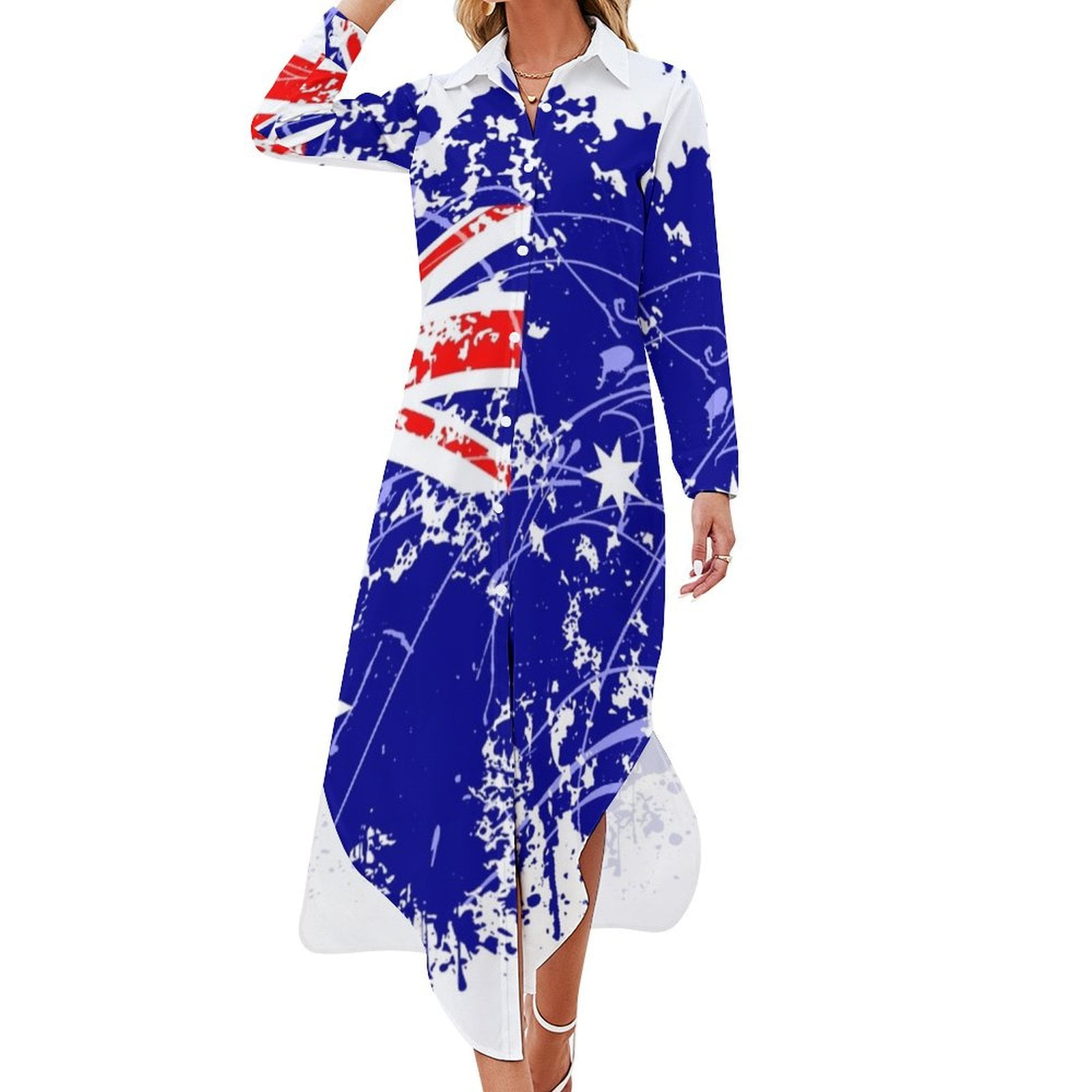 Australian flag Long Sleeved Shirt Dress beach outfits for women ...