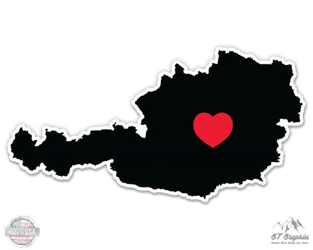 Austria Country Shape Heart - 3" Vinyl Sticker - For Car Laptop I-Pad ...