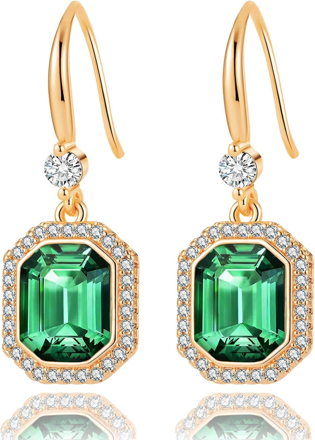 Austrian Crystal Halo Octagon Drop Dangle Earrings for Women 14K Rose ...