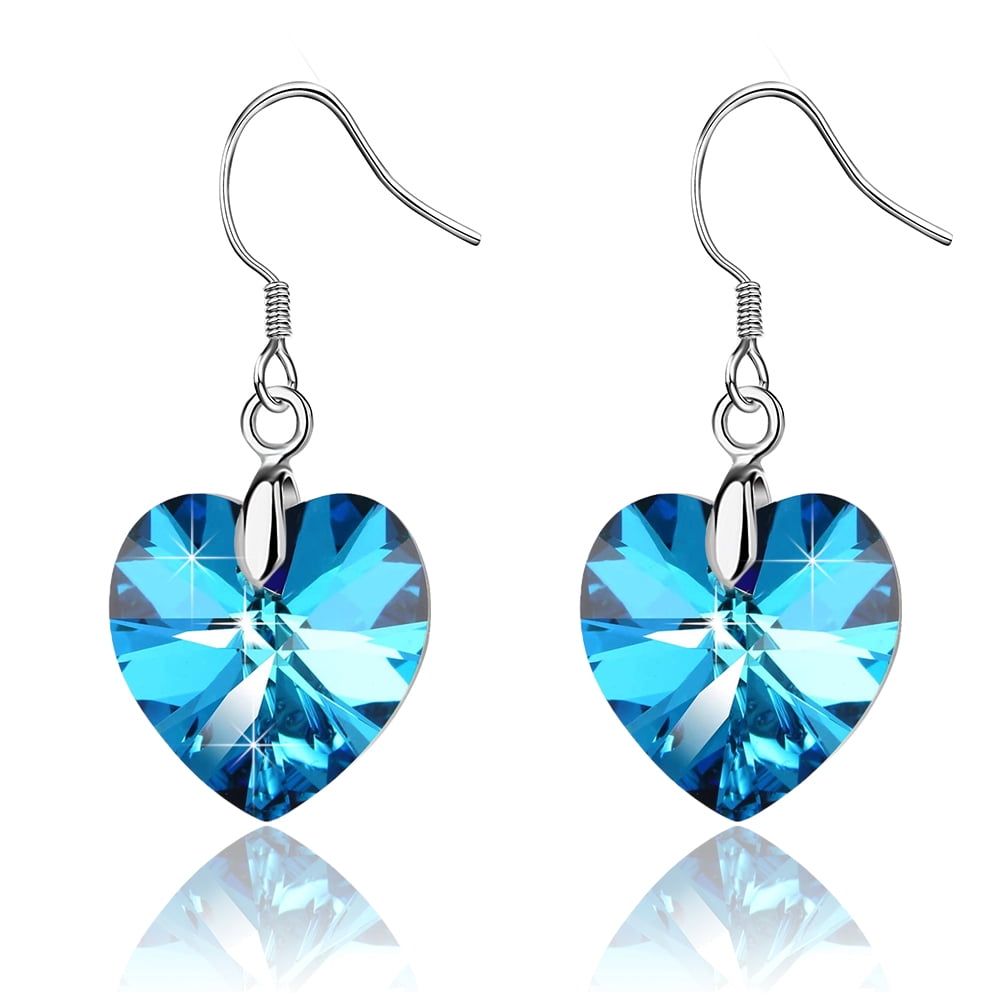 Austrian Crystal Heart Drop Dangle Earrings for Women 925 Sterling ...