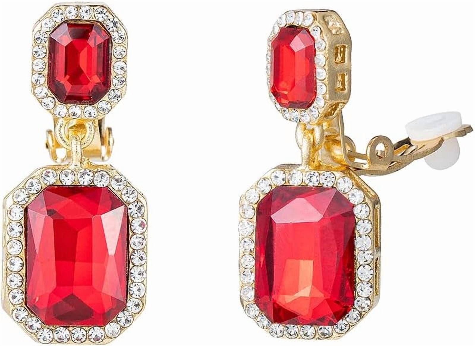 Austrian Crystal Square Shape Dangle Drop Clip on Earrings for Women ...