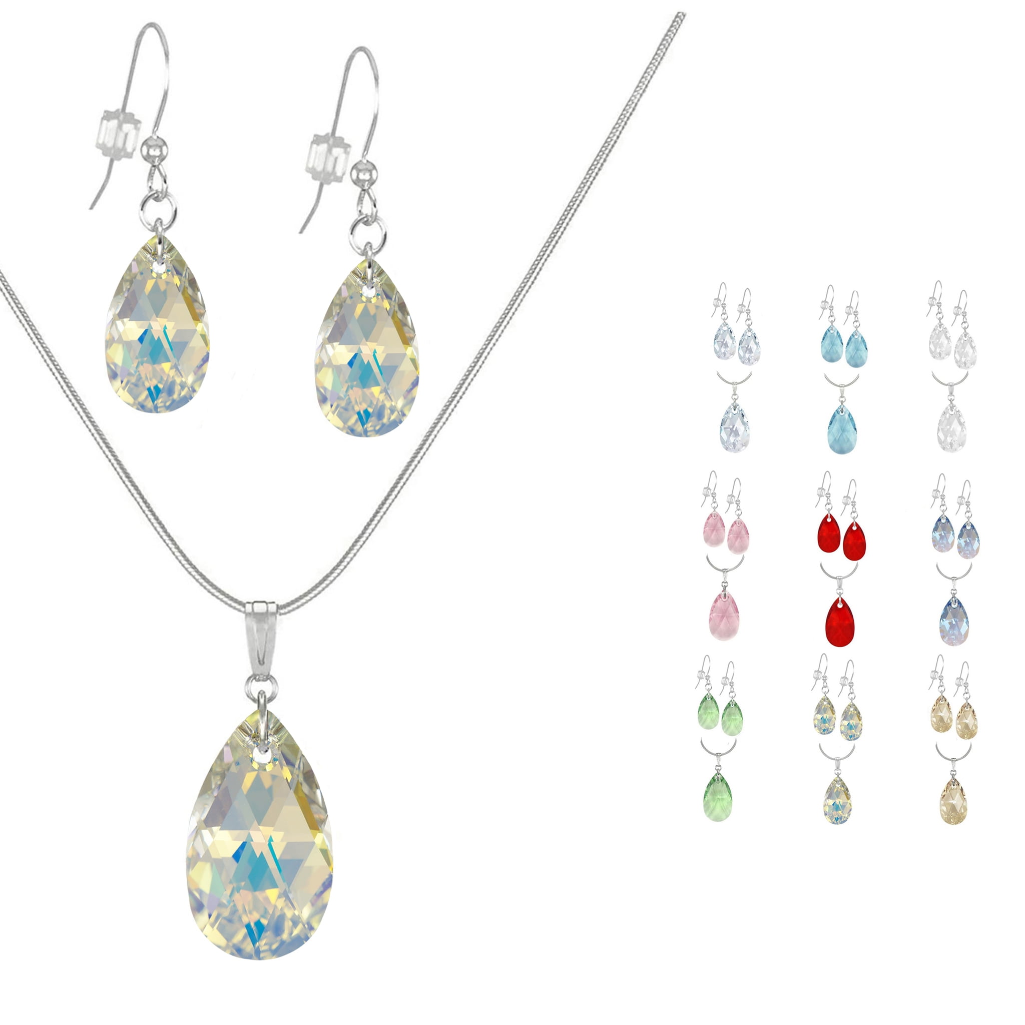 Austrian Crystal Teardrop Sterling Silver Necklace and Earring Set ...