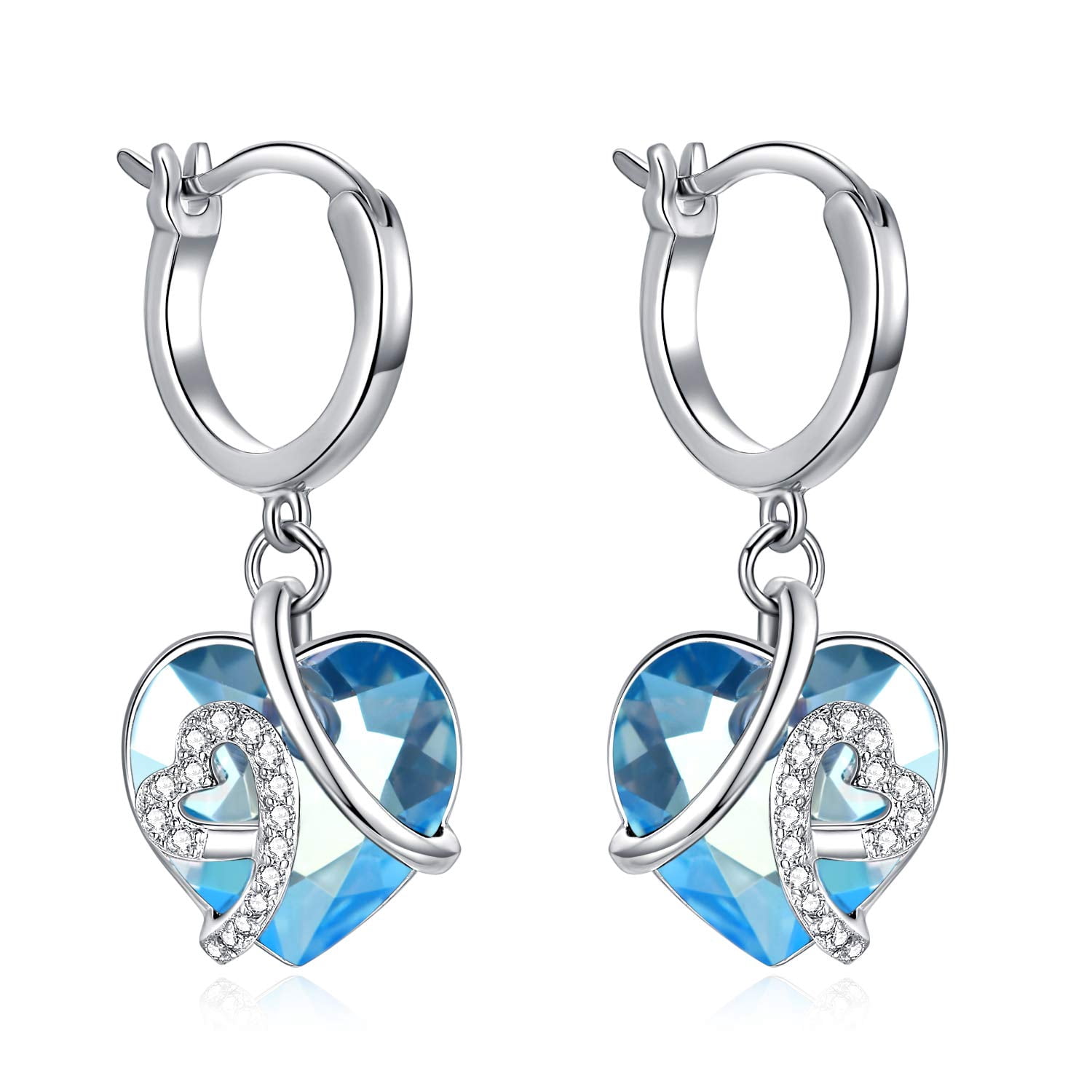 Austrian Crystals Earrings Sterling Silver Heart Dangle Earrings Hoop ...