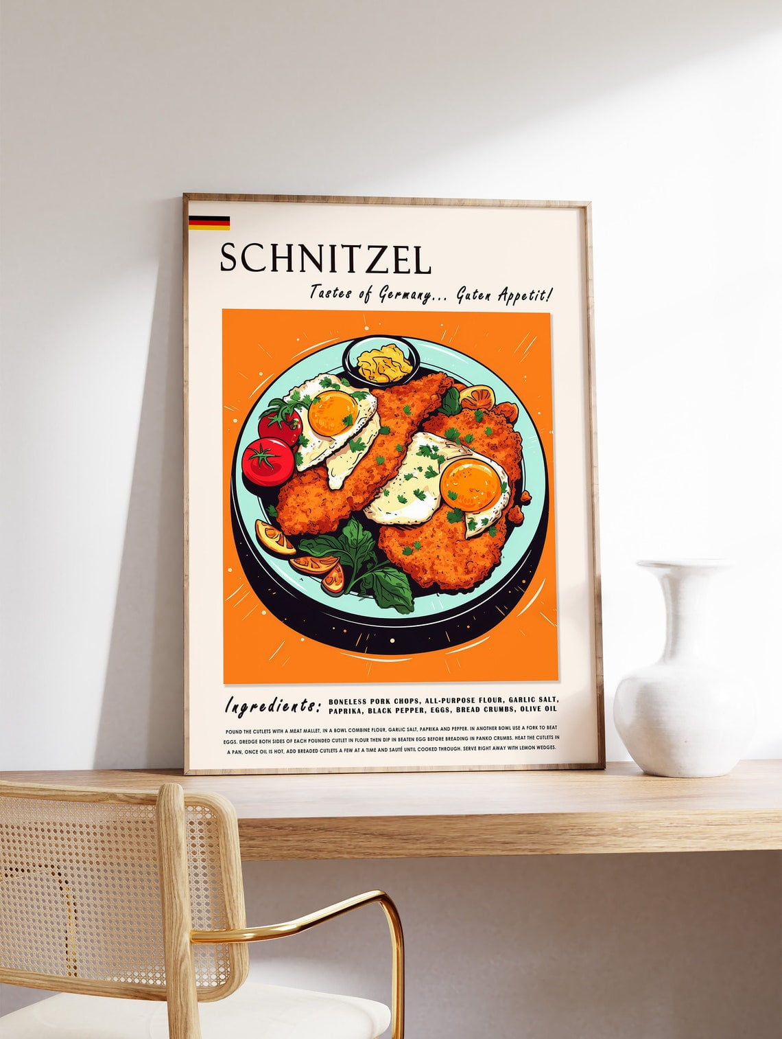 Austrian Schnitzel European Kitchen Food Art Retro Cuisine Wall Decor ...