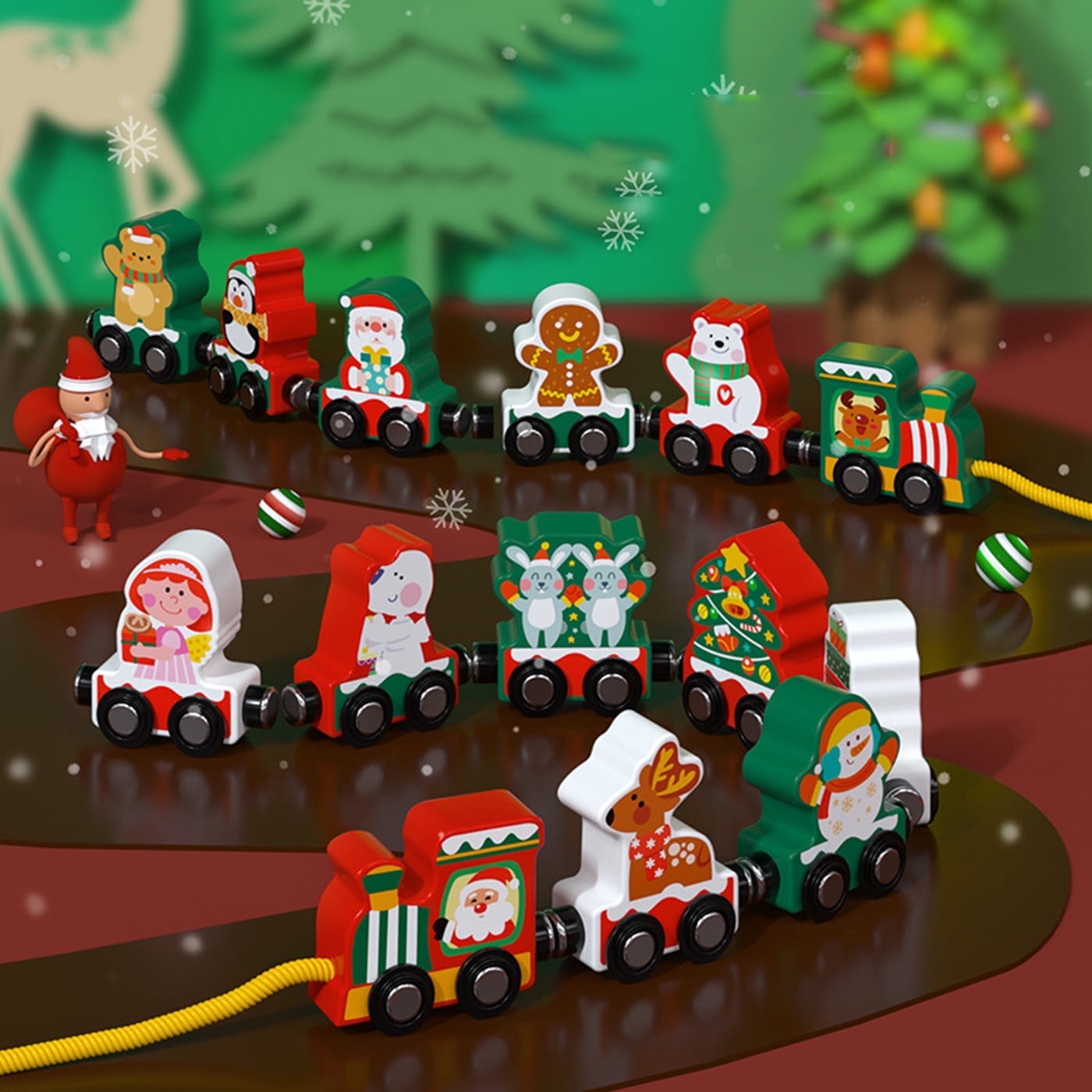 Ausugar Wooden Train Set with Dinosaur Toys, Christmas Train ...