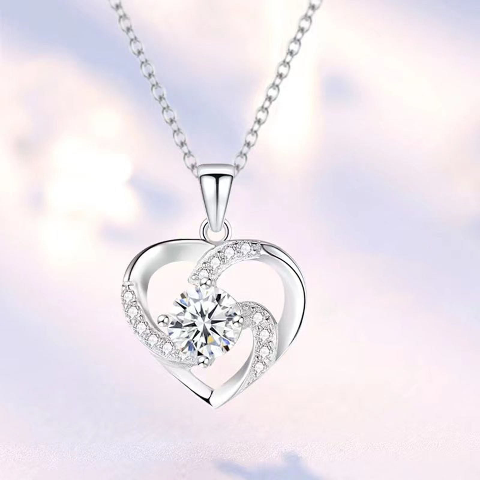 Ausyst Necklaces for Women Ladies Love Eternal Crystal Clavicle Heart ...