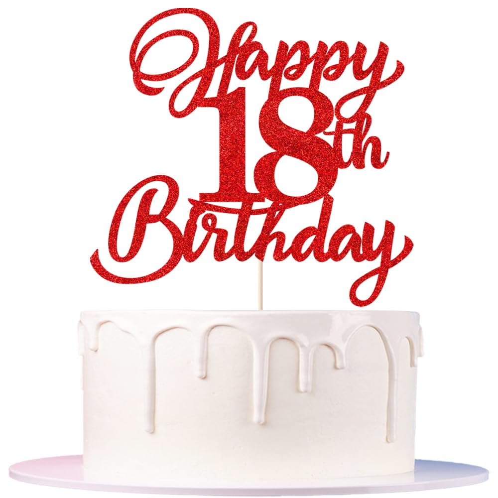 Auteby 18th Birthday Cake Topper Happy AFN118th Birthday Cake Decor,Red ...