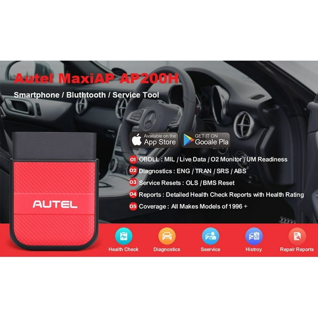 Autel MaxiAP AP200H Auto Bluetooth OBDII Scanner with Health Snapshot 4 Systems: Engine ...