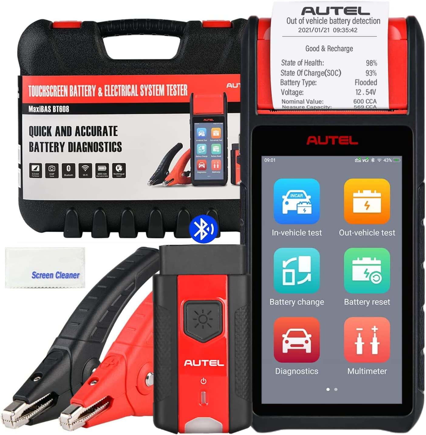 Autel MaxiBAS BT608 (Plus Extra Screen Wiper) Intelligent Battery ...