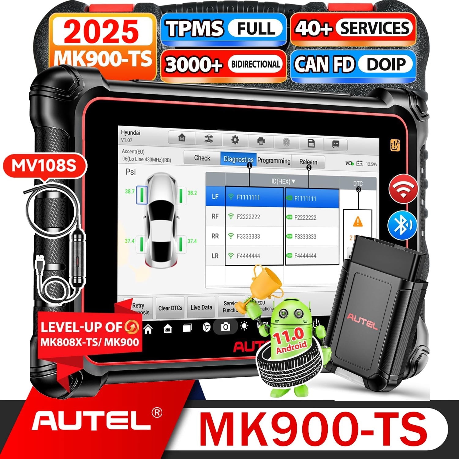 Autel MaxiCOM MK900-TS MK900TS Gift MV108S OTOFIX Smart Wacth, 2024 Full TPMS Function OE-Level ...