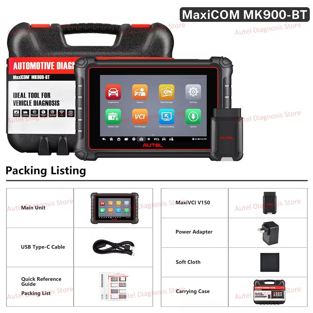 Autel MaxiCOM MK900BT Car Diagnostic Tool 8-Inch OBD2 BiDirectional Scanner 40+ Service CANFD ...
