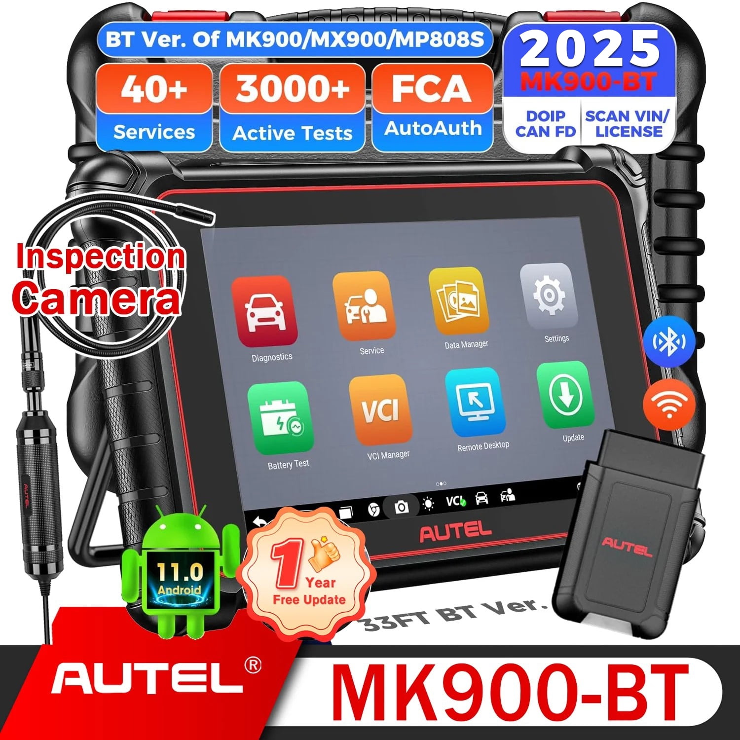 Autel MaxiCOM MK900BT MK900-BT 2024 Diagnostic Scanner, 3000+ Active ...