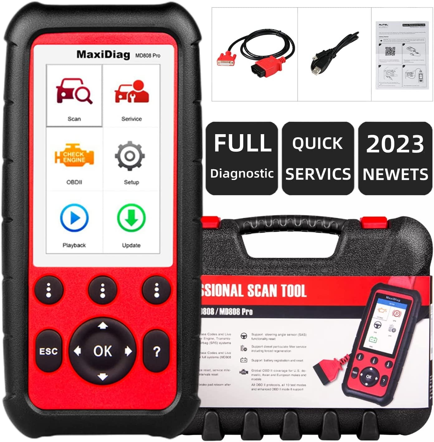 Autel MaxiDiag MD808 Pro OBD2 Tool, Oil Reset, Battery Reg., Brake Pad ...