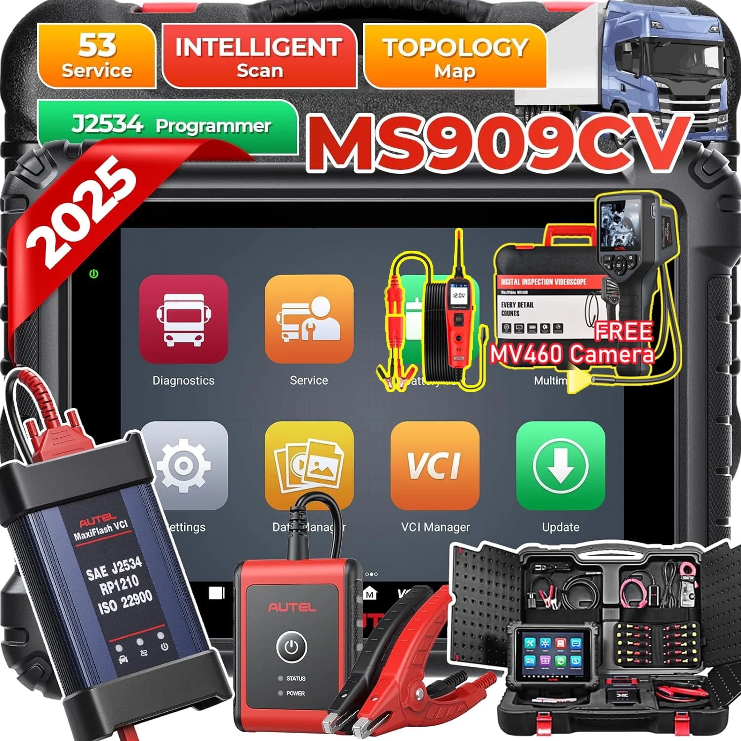 Autel MaxiSys MS909CV 2025 Diagnostic Scanner for Semi Commercial ...