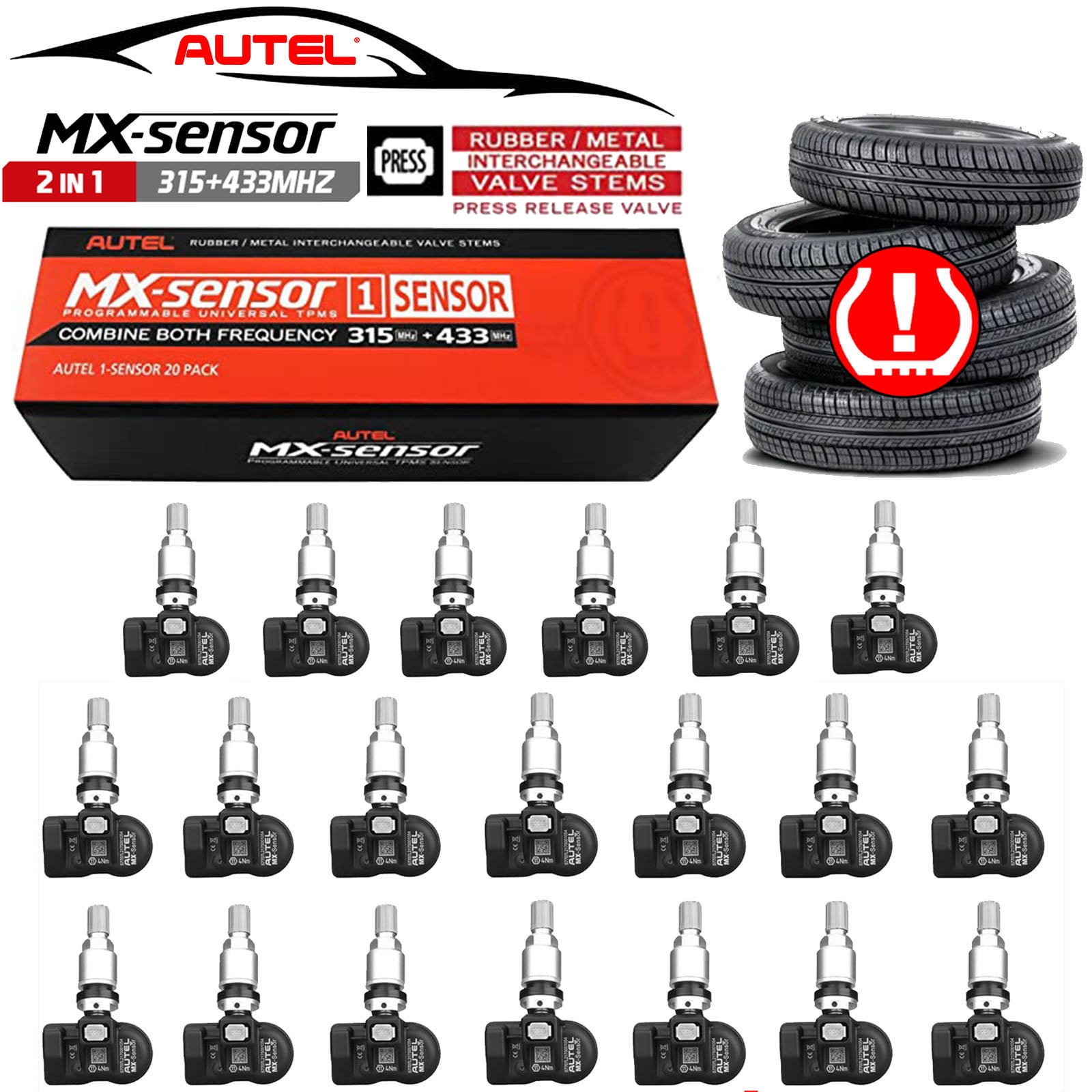 Autel MaxiTPMS MX Sensor 20pcs Universal Tire Sensor with OBD2 Scanner ...