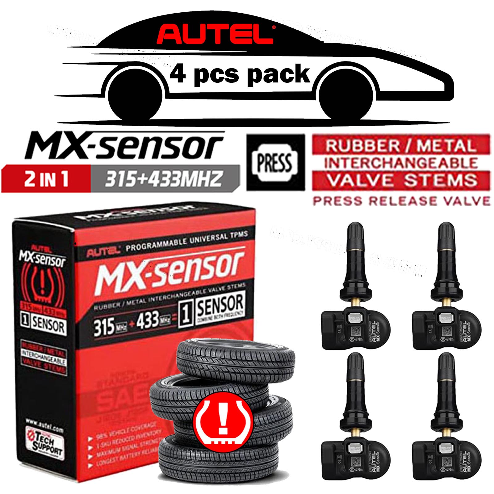 Autel MX-Sensor 1PCS 315MHz + 433MHz 2in1 Dual Frequency TPMS Sensor ...