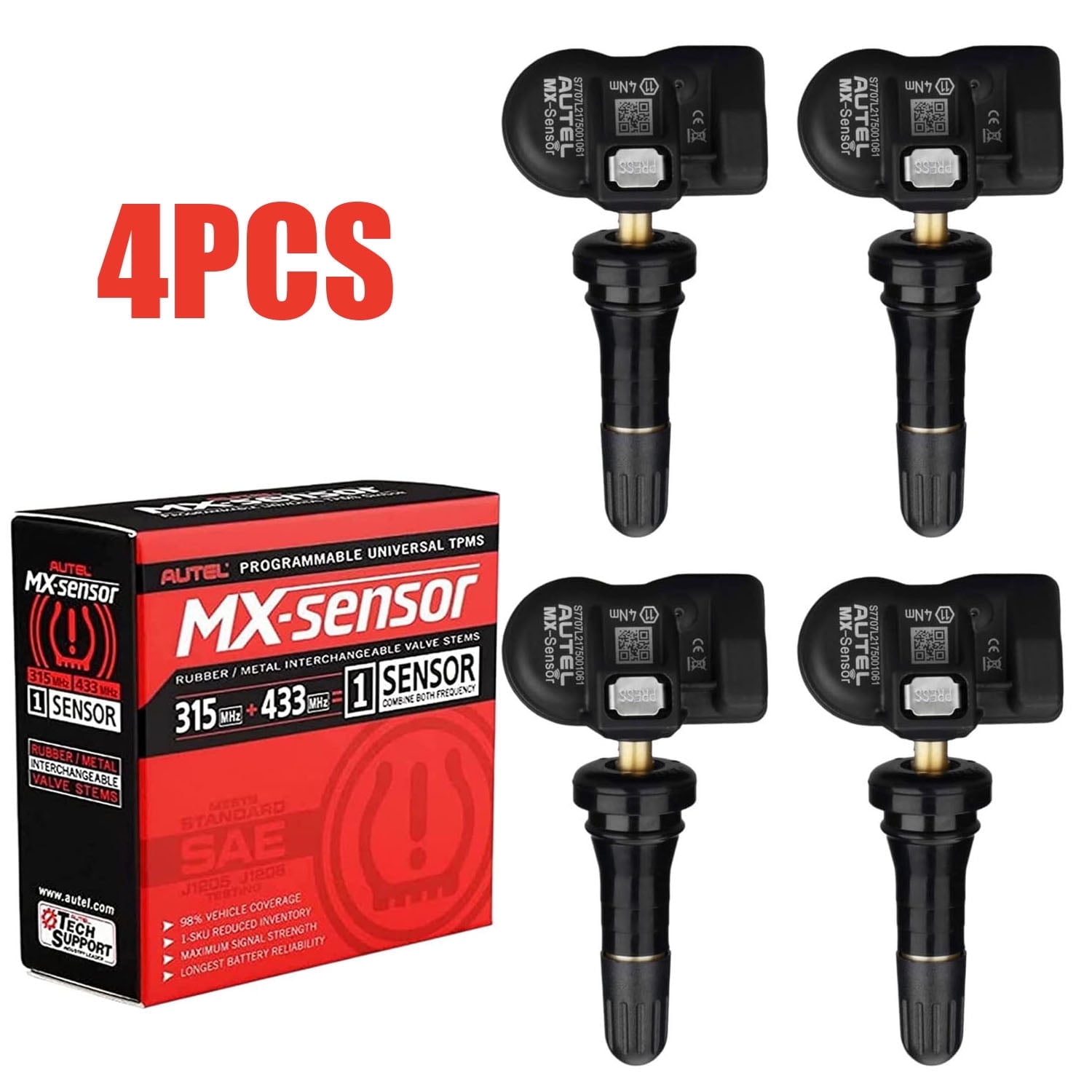 Autel MaxiTPMS MX Sensor 4pcs Rubber Stem TPMS Sensor 315MHz/433MHz ...
