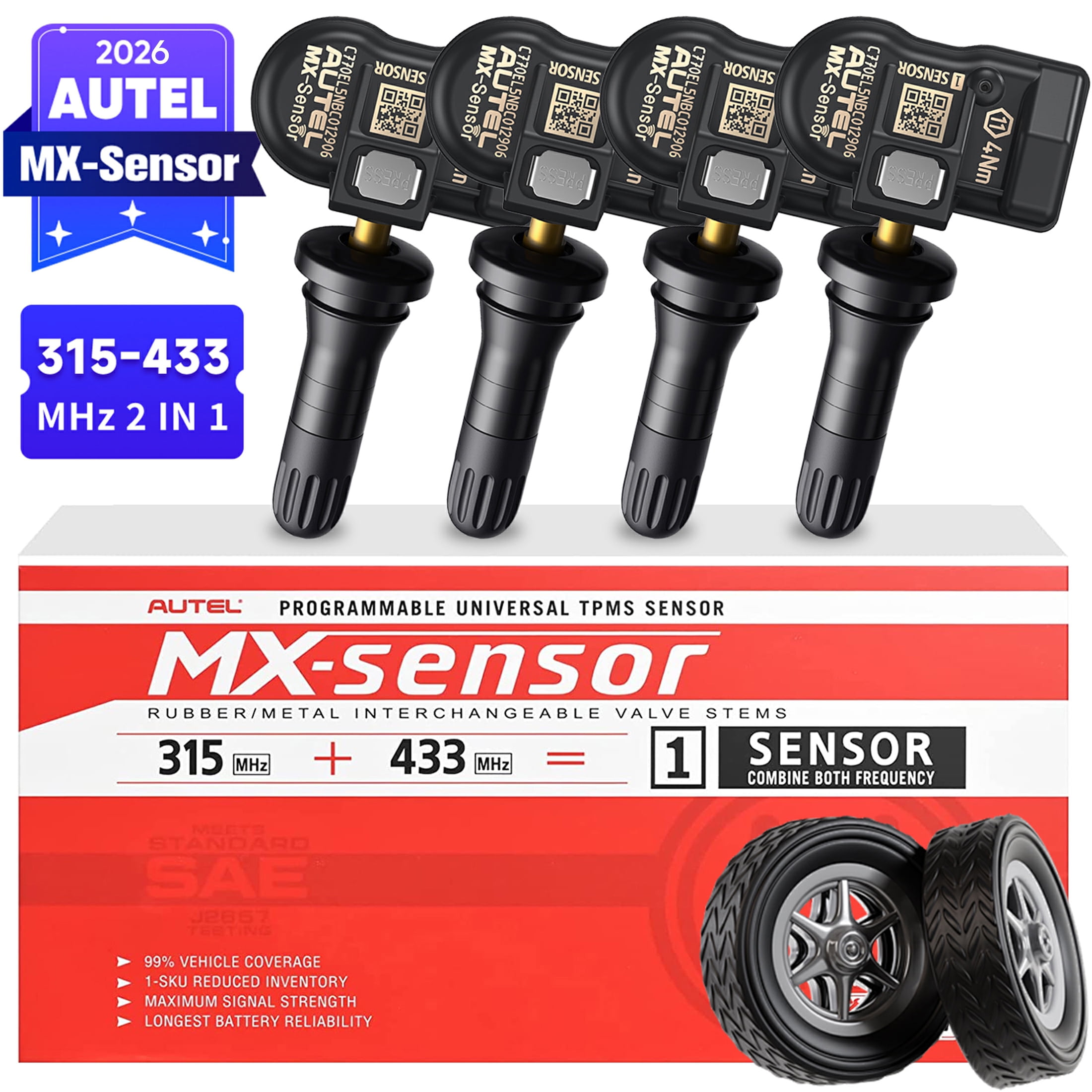 Autel MaxiTPMS MX Sensor 4pcs Rubber Stem TPMS Sensor 315MHz/433MHz ...
