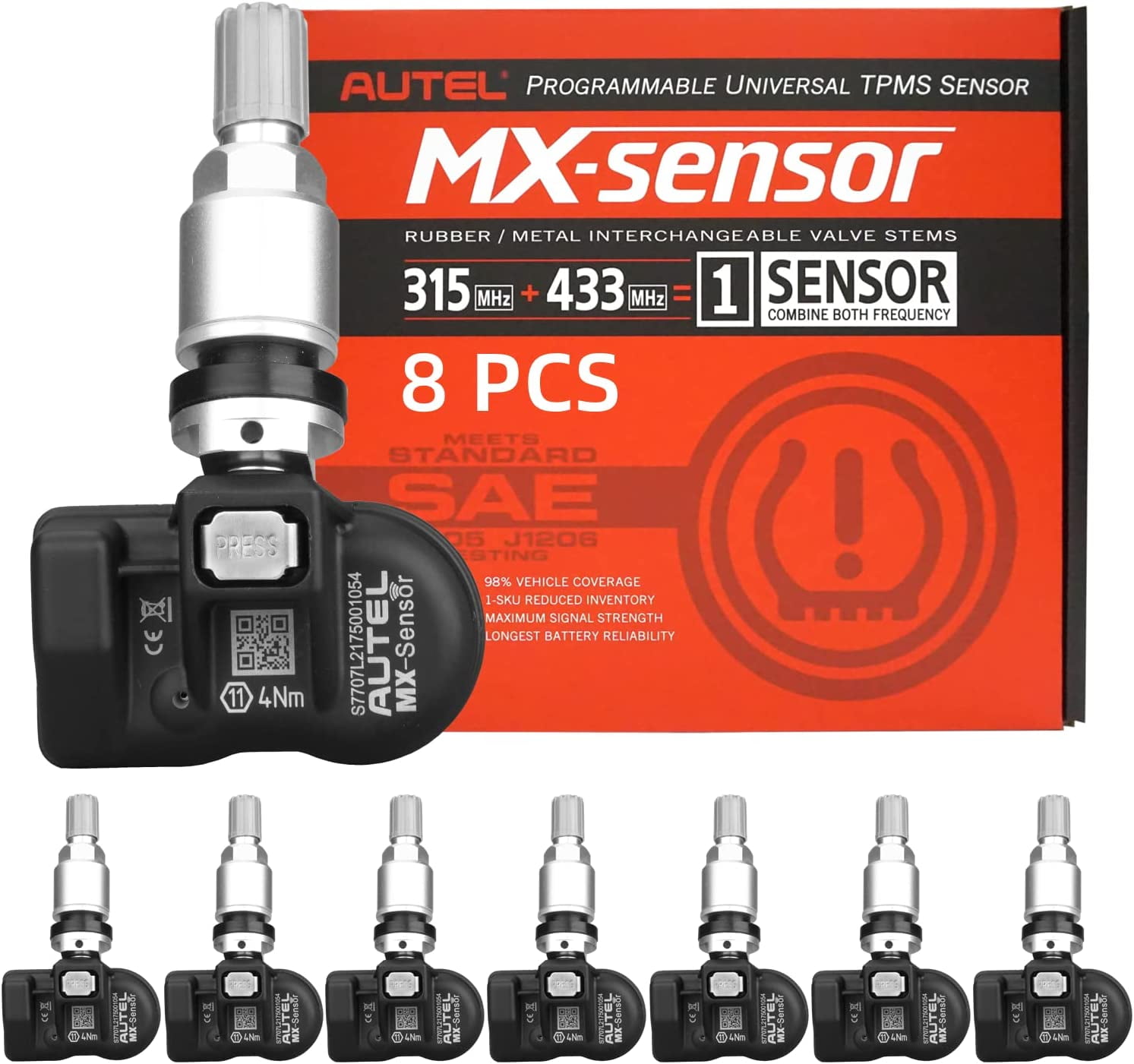 Autel MaxiTPMS MX Sensor 8pcs Dual Frequency 315/433MHz Metal Stem TPMS ...
