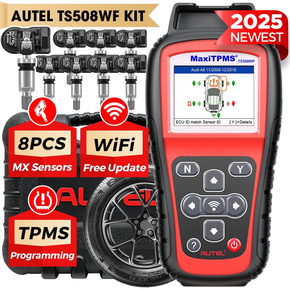 Autel MaxiTPMS TS508WF KIT TPMS Relearn, Activate, Diagnostics Tool with 8PCS 315+433Mhz Metal ...