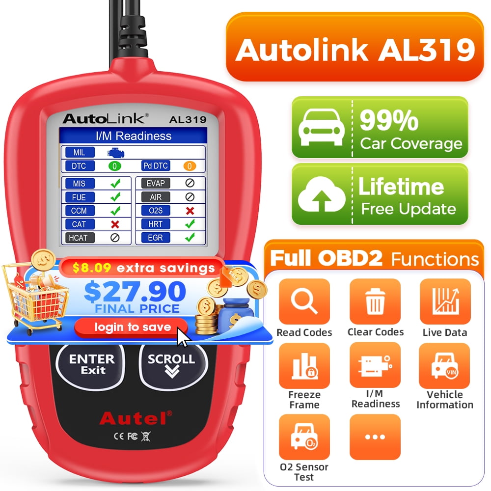 Autel AL319 Automotive OBD2 Code Reader, Engine Reset, Professional Upgraded Scanner for All ...