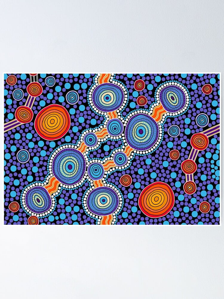 Authentic Aboriginal Art - The Journey Blue Canvas Poster Decor ...