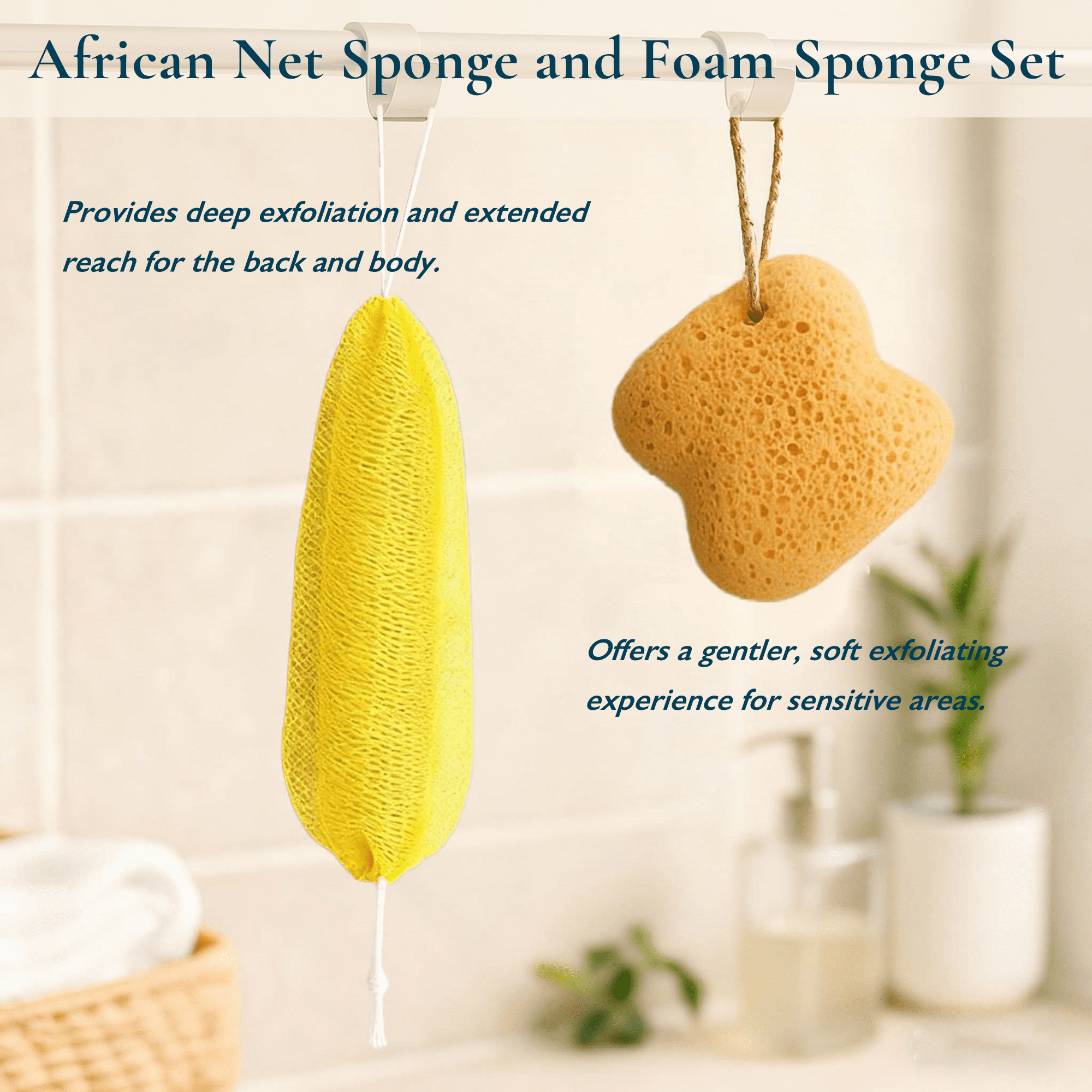 ComfiTime African Net Sponge & Bath Sponge Set – Exfoliating Shower ...
