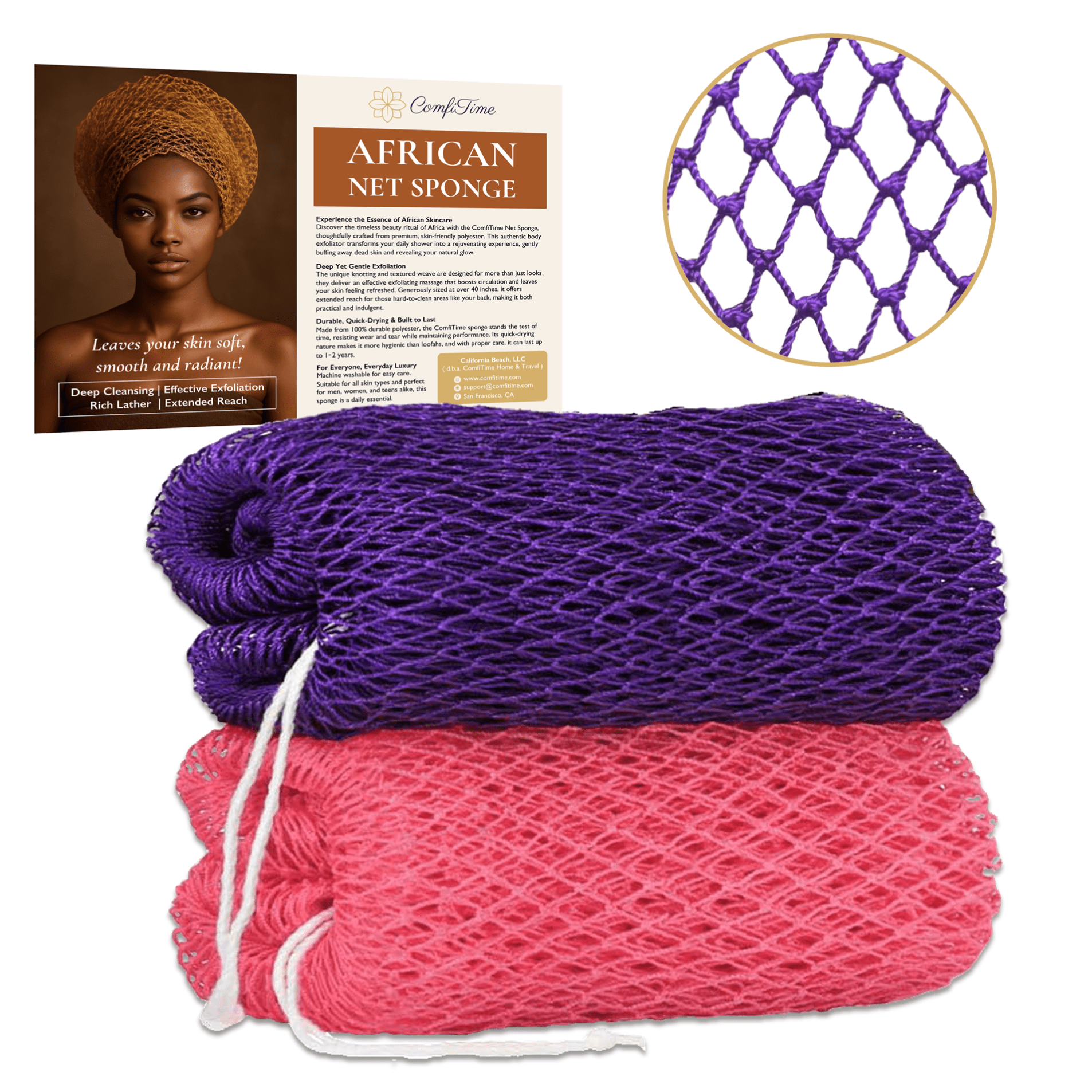 ComfiTime Authentic African Net Sponge – 2Pack Stretchable Exfoliating ...