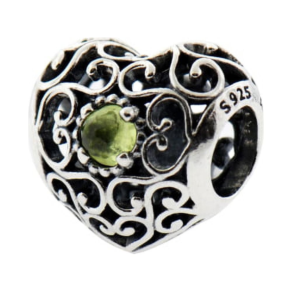 Authentic August Signature Heart Birthstone Charm in 925 Sterling ...