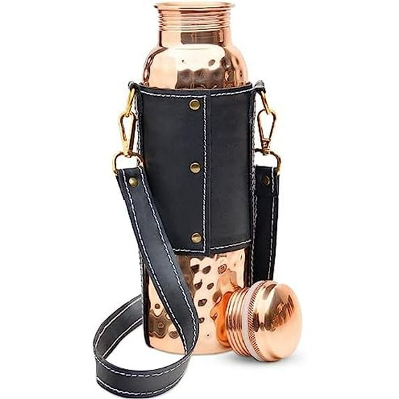 Authentic Ayurvedic Copper Bottle (34oz/1000ml) Leather Sling for ...