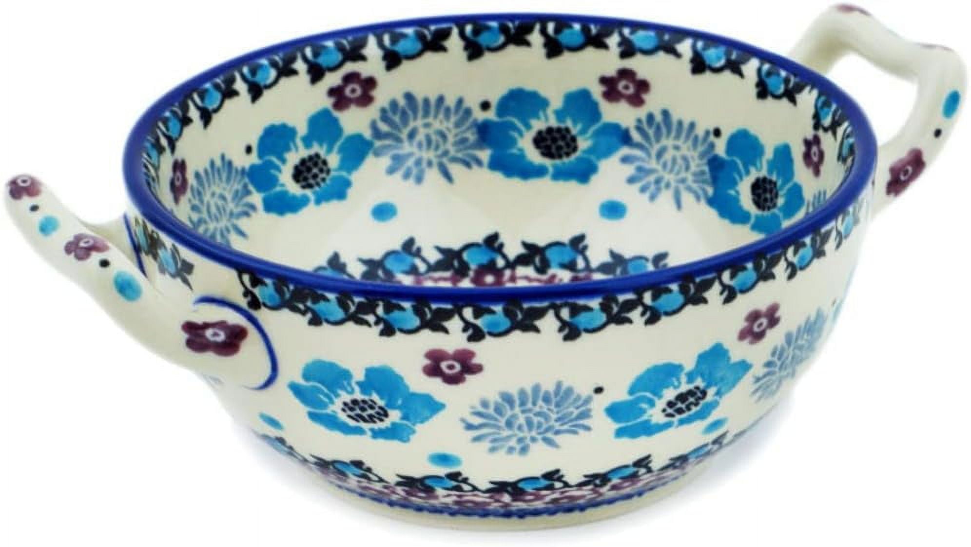 Authentic Bouillon Cup in Blooming Blues Design Handmade in Bolesławiec ...