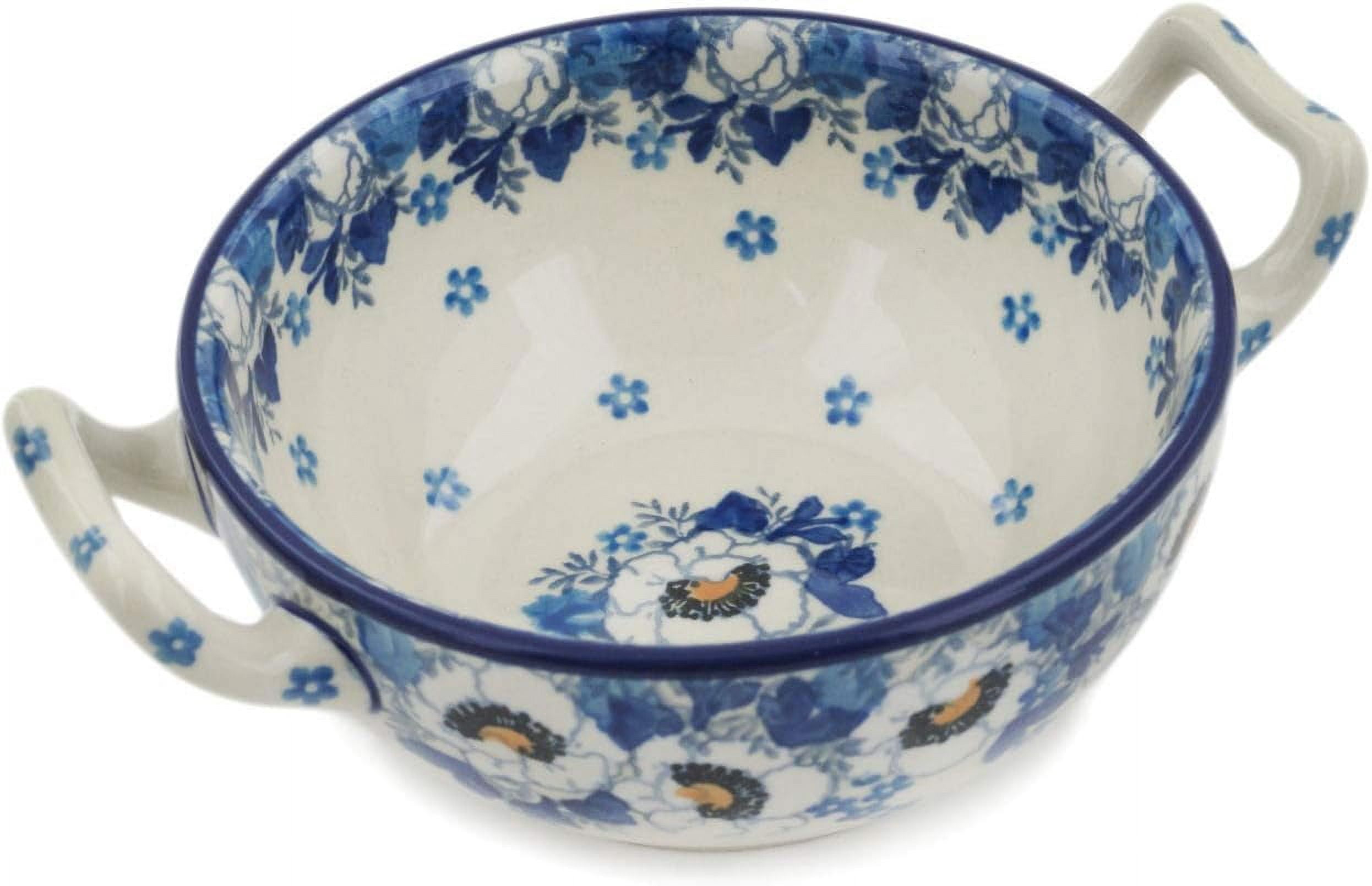 Authentic Bouillon Cup in Blue Spring Design Handmade in Bolesławiec ...