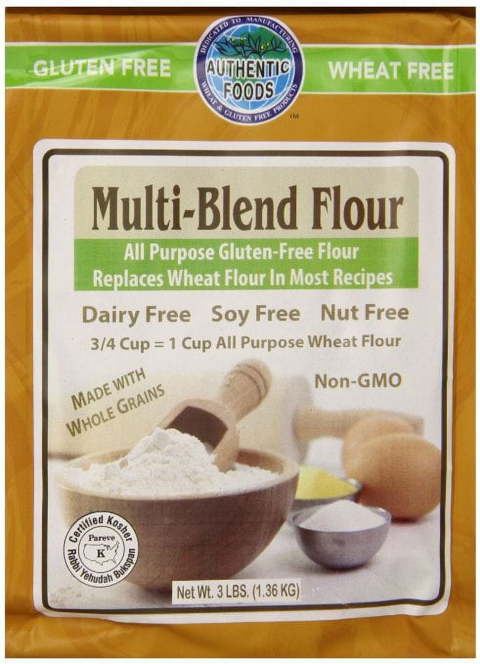 Authentic Foods, Multi Blend Flour, 3lbs, Gluten Free, Dairy Free, Nut ...