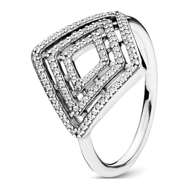 Authentic Geometric Lines Ring, Clear CZ 196210CZ-52 EU 6 US - Walmart.com