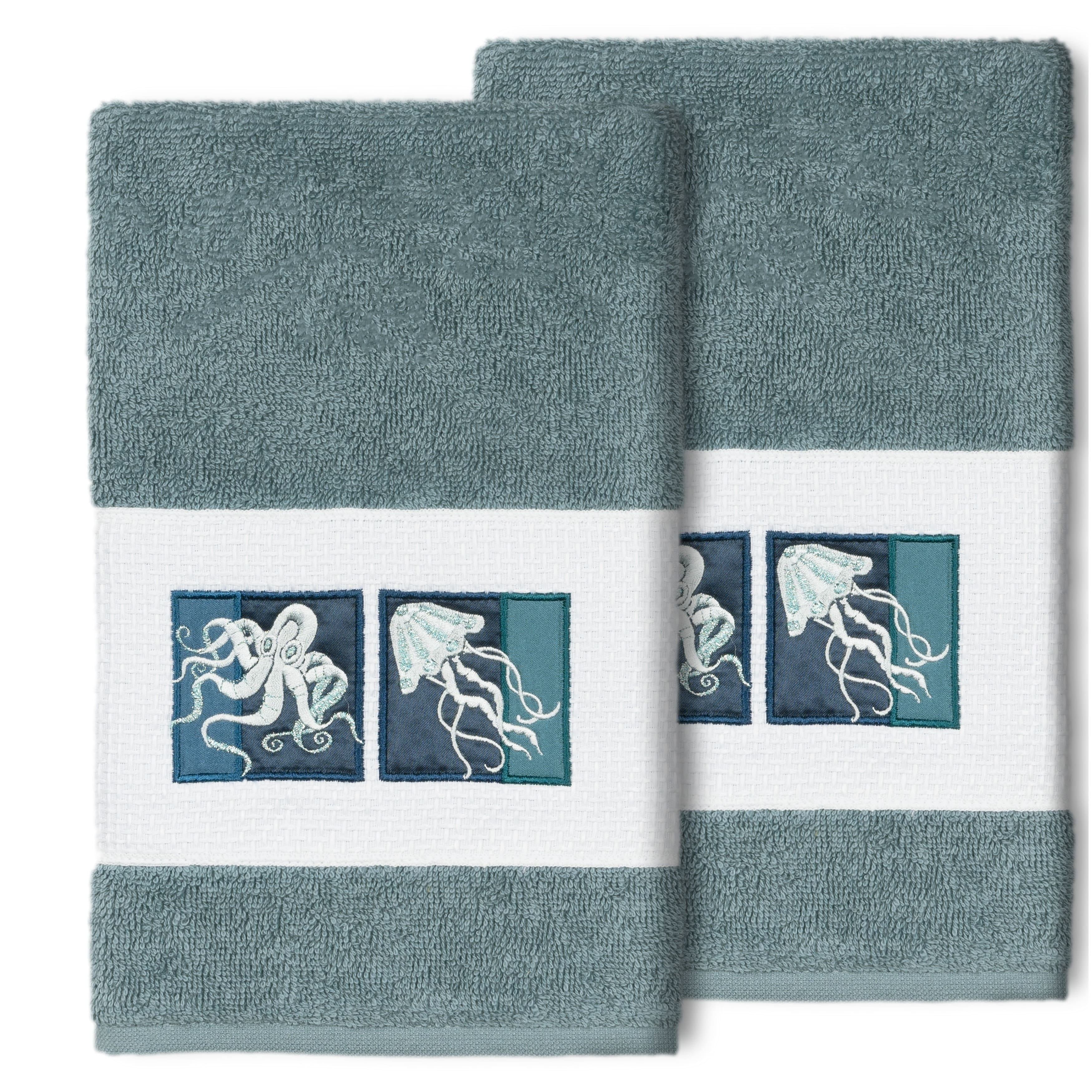 Authentic Hotel and Spa 100% Turkish Cotton AVA 2PC Embellished Hand Towel Set Teal - Walmart.com