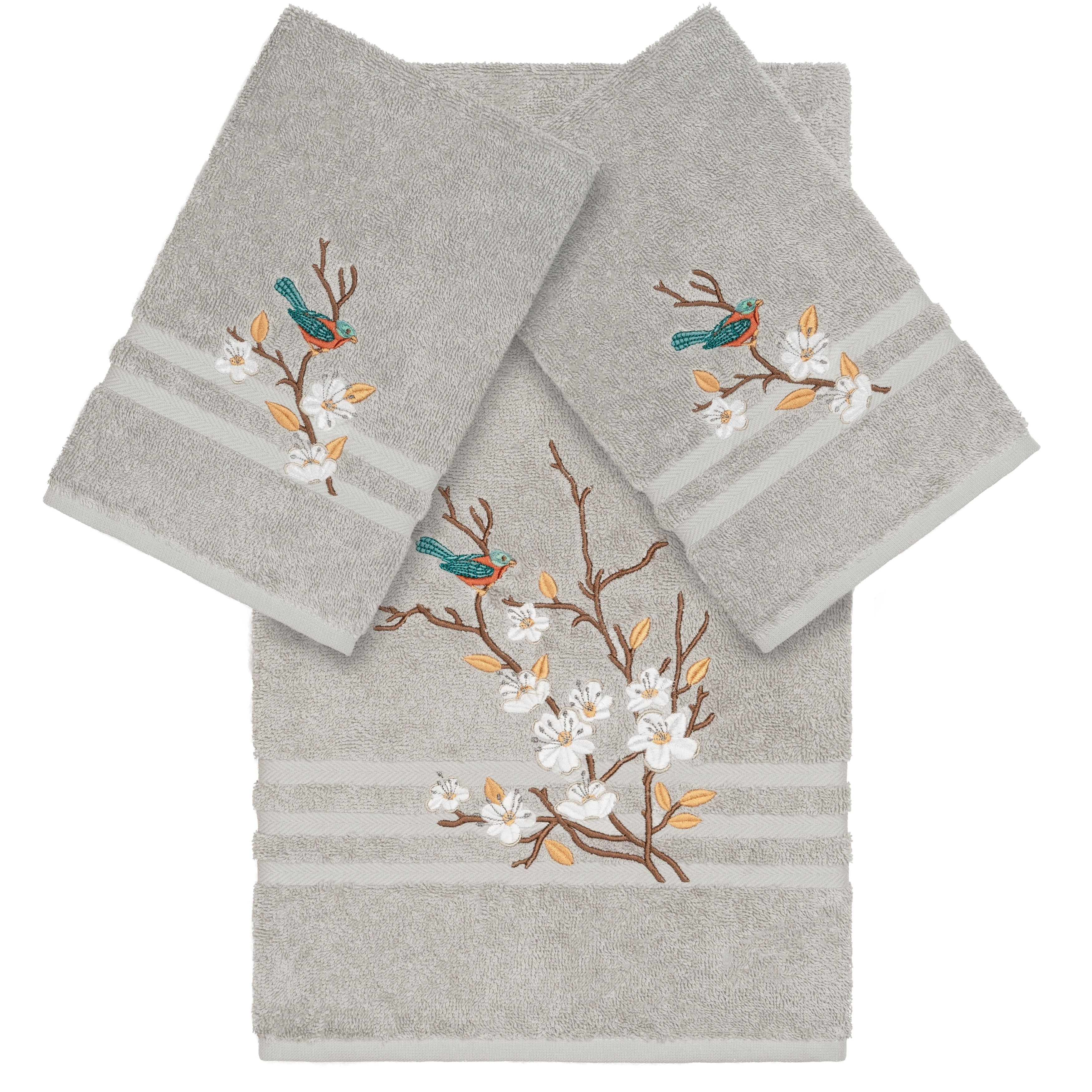 Authentic Hotel and Spa Turkish Cotton Blue Bird Embroidered Light Grey ...
