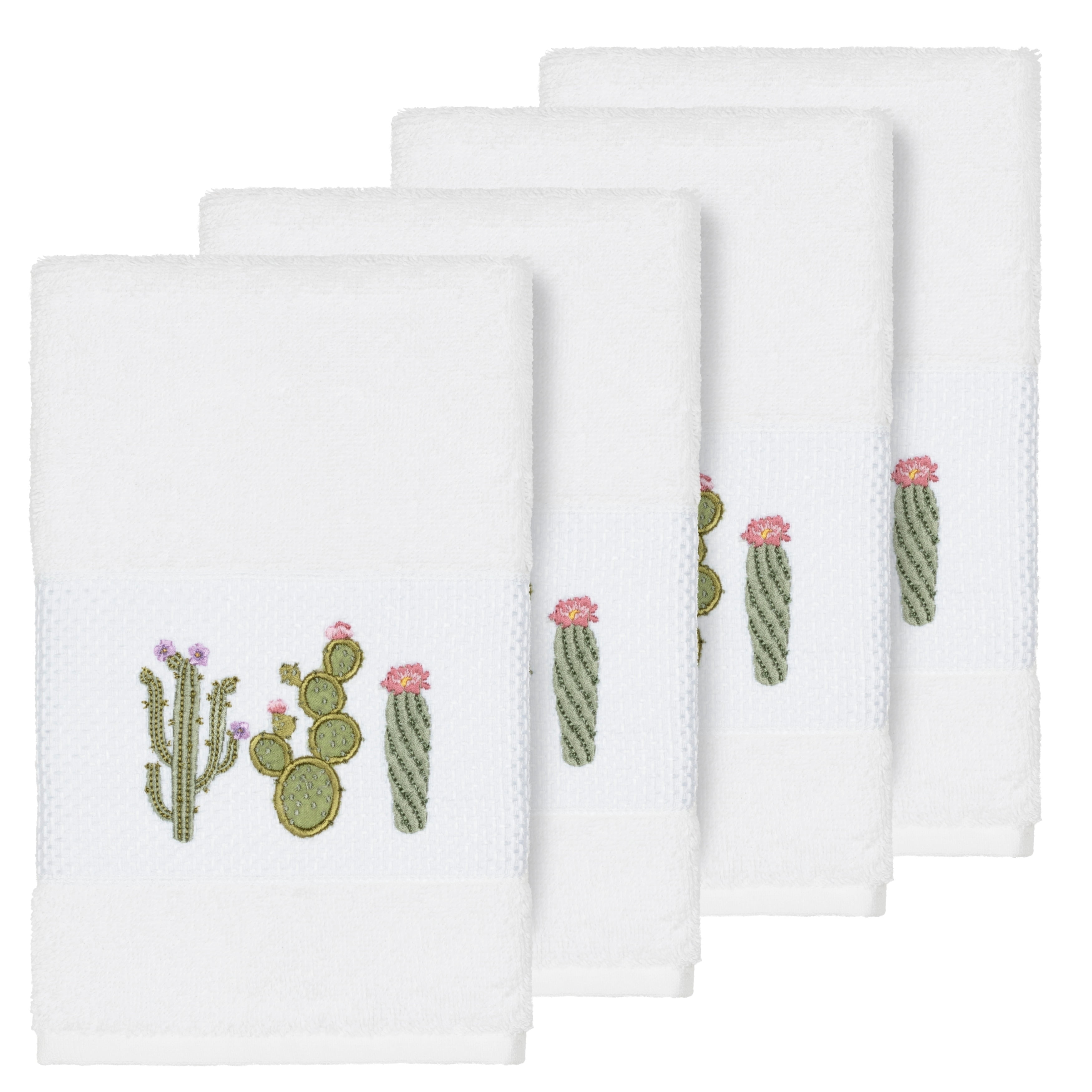 Authentic Hotel and Spa Turkish Cotton Cactus Embroidered White 4-piece ...