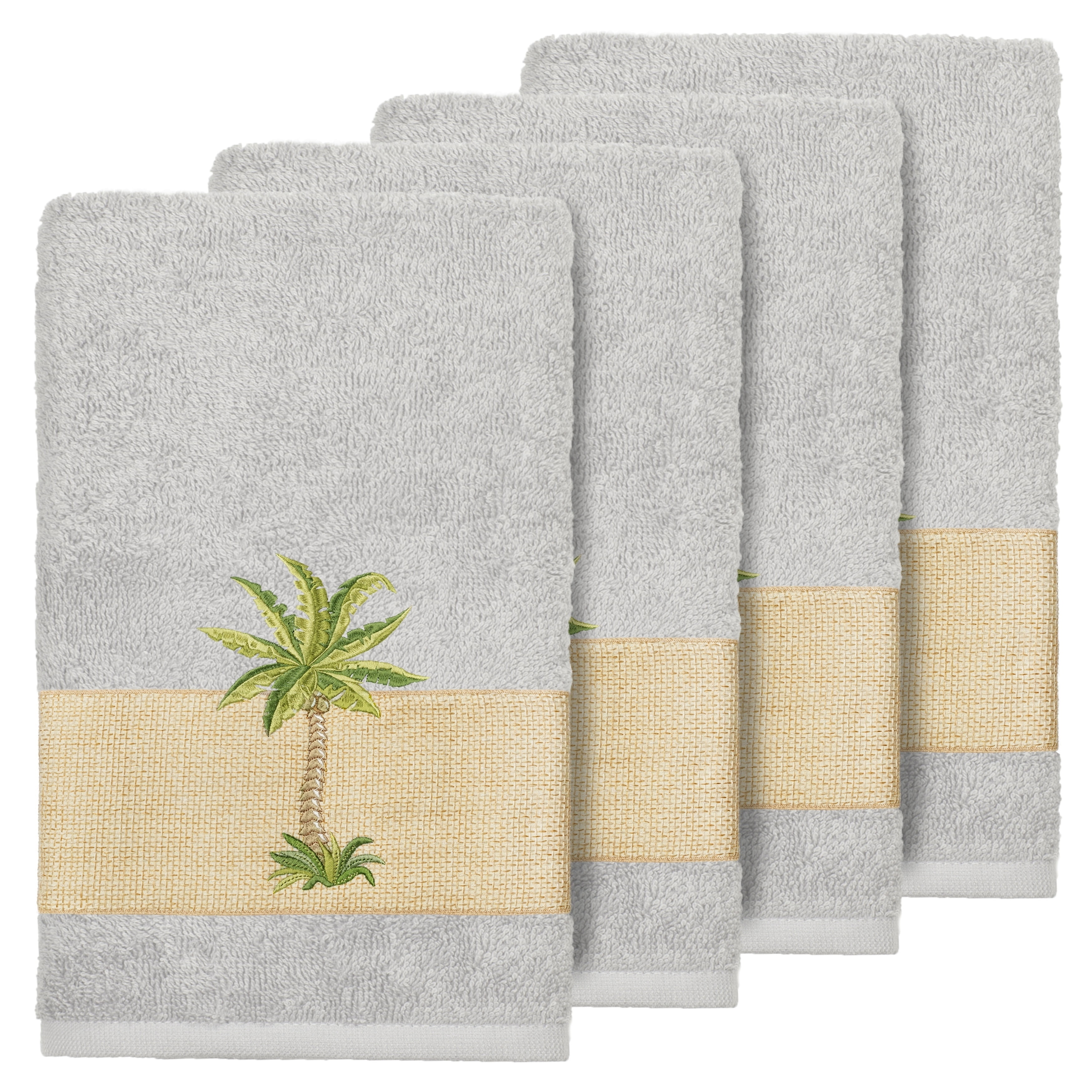 Authentic Hotel and Spa Turkish Cotton Palm Tree Embroidered Grey Hand ...