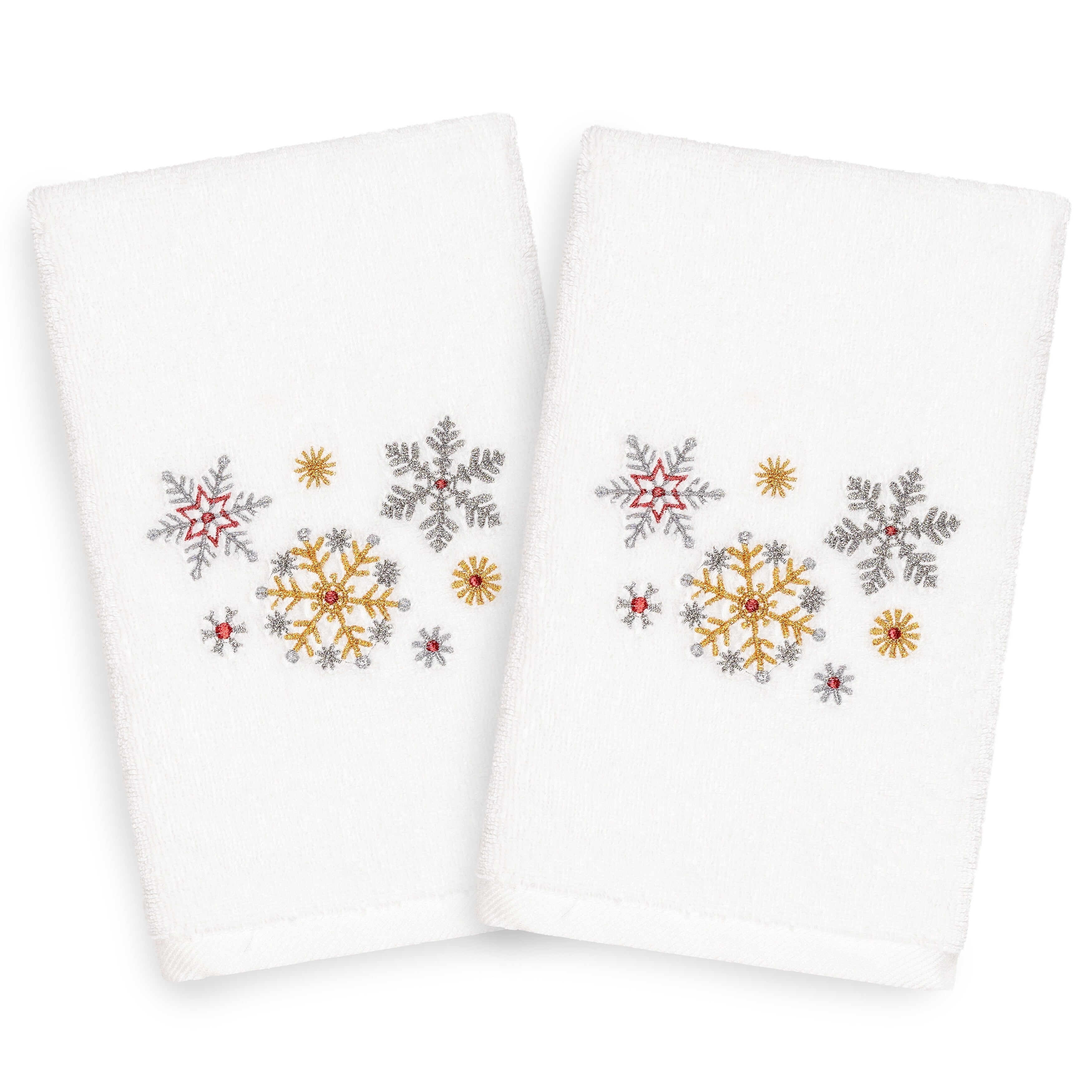 Authentic Hotel and Spa Turkish Cotton Snowflakes White Set of 2 Hand ...
