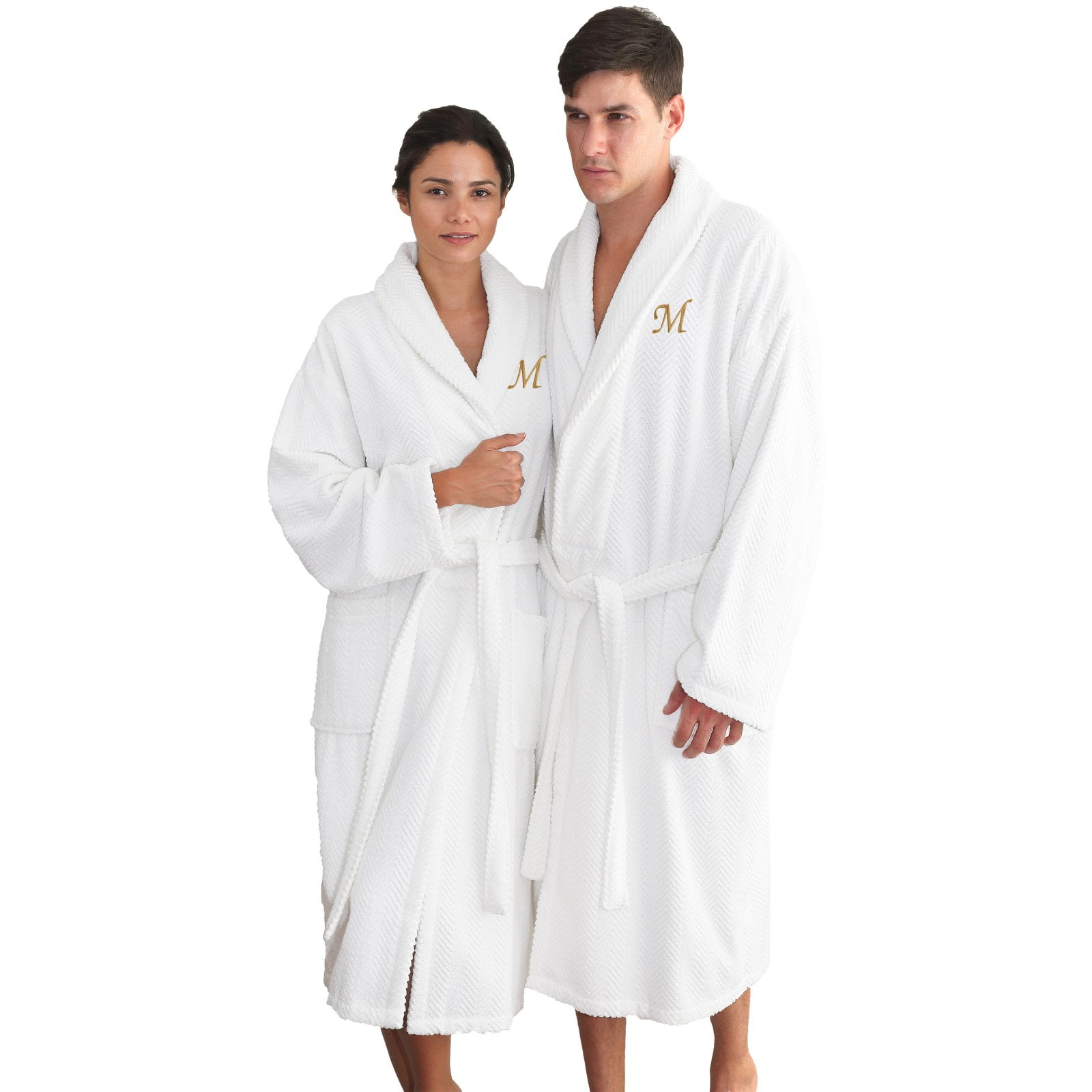 Authentic Hotel and Spa White with Gold Monogrammed Herringbone Weave ...