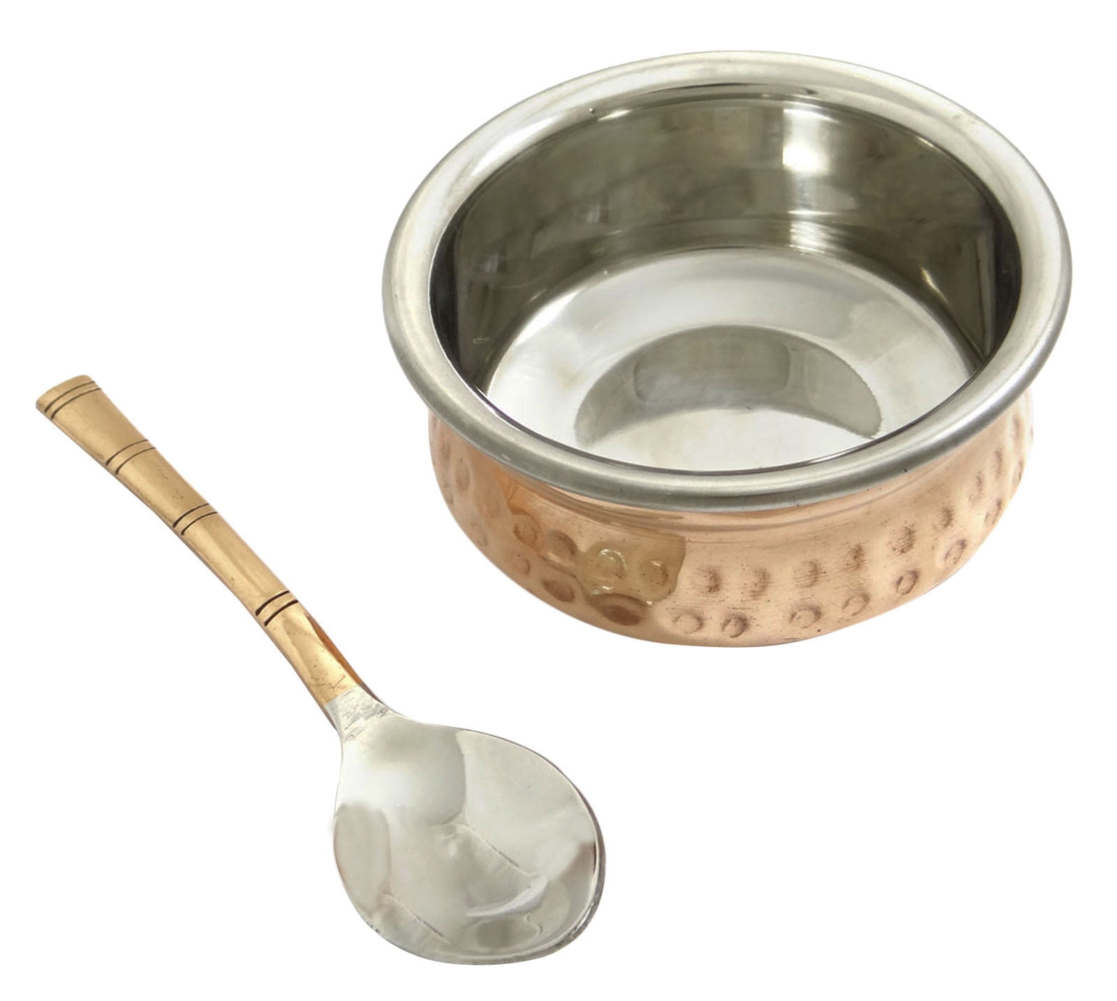 Authentic Indian Traditional Copper Steel Handi With Spoon Serving Bowl ...