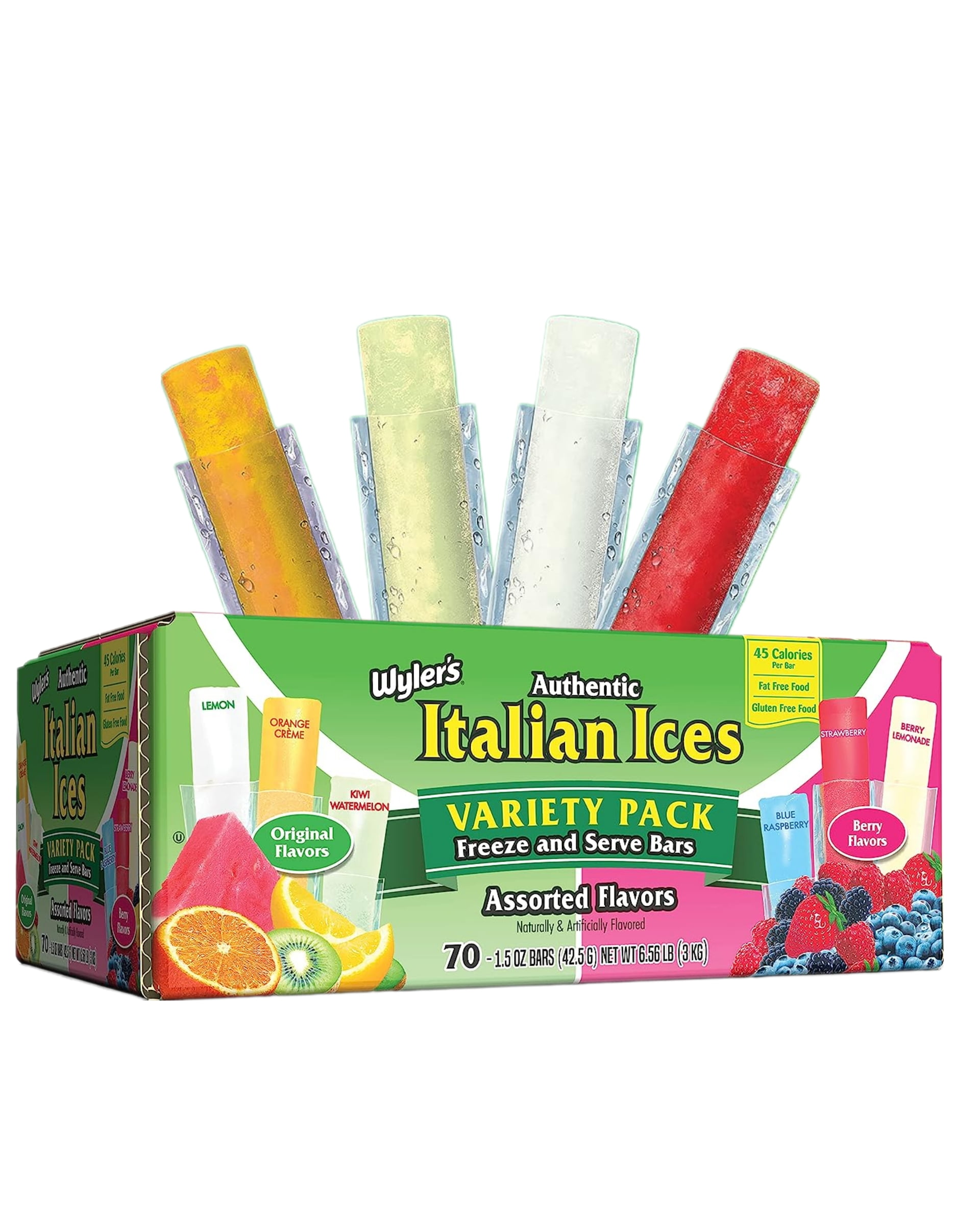 Authentic Italian Ices Original and Berry Flavors Freezer Pops, Variety ...