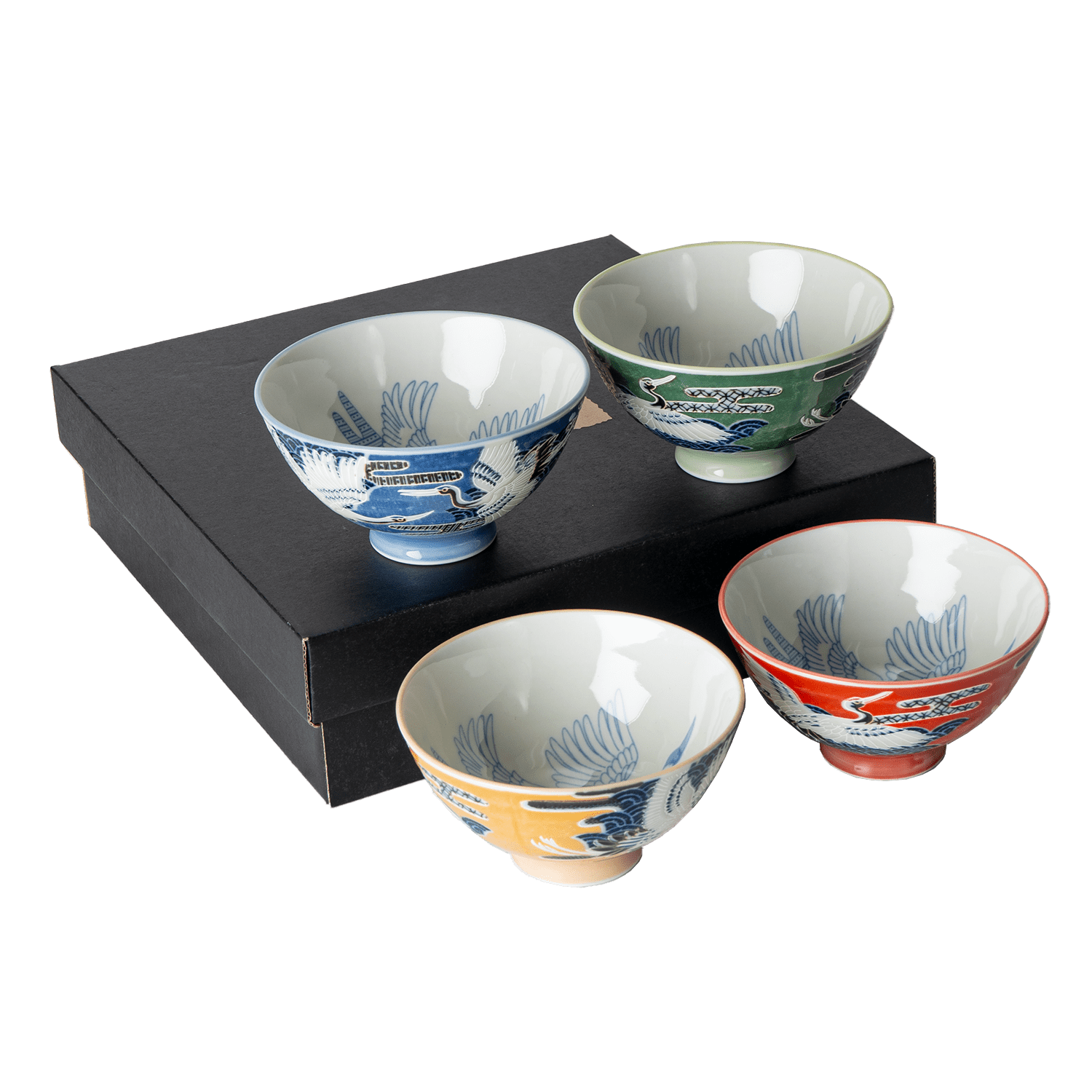 Authentic Japanese Rice Bowl Set 4 Piece Japanese Crane Design 4.5 Inch ...