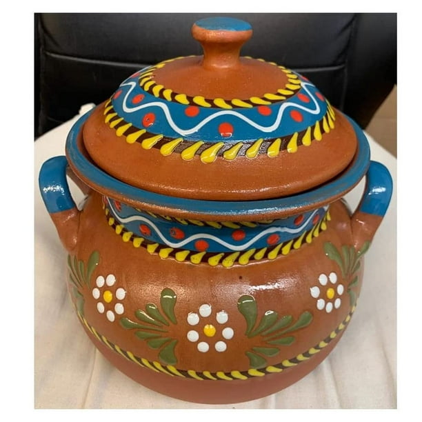Authentic Mexican Barro Olla Bola Grande Con Tapa Mexicana Para Frijol ...