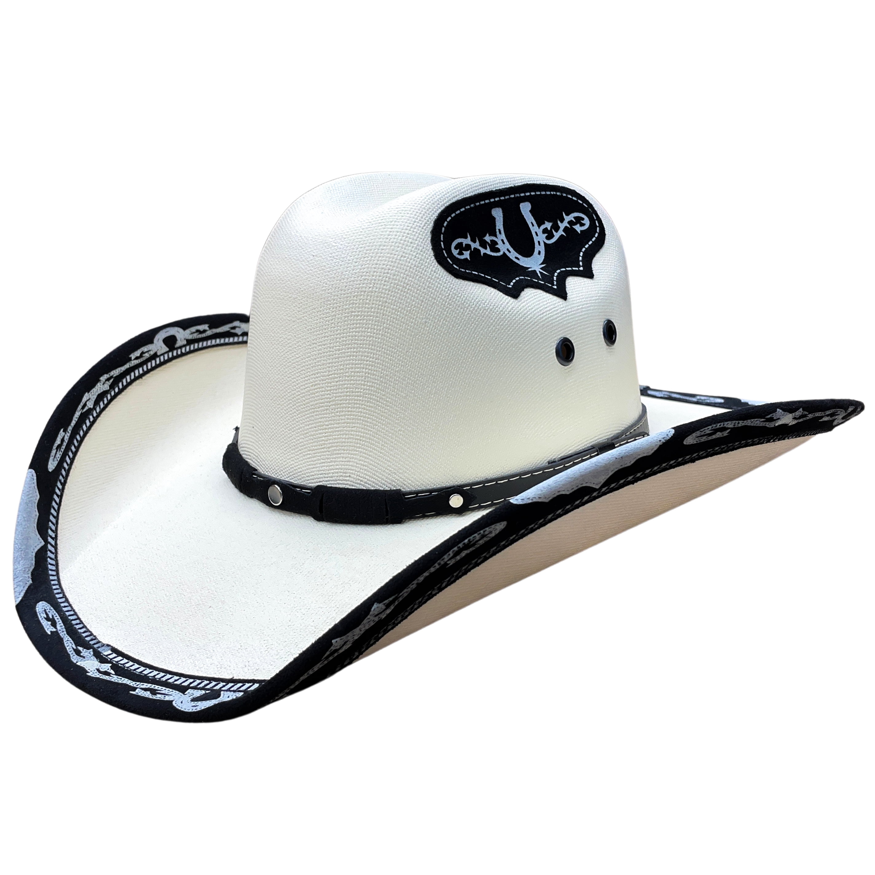 Authentic Mexican Vaquero Cowboy Hat Cream Color with Black Inlay (US ...